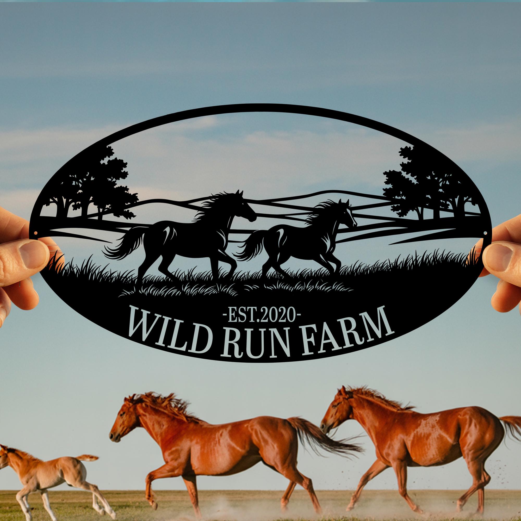 Custom Horse Farm Sign, Running Horse Metal Sign, Pasture Horse Sign ...