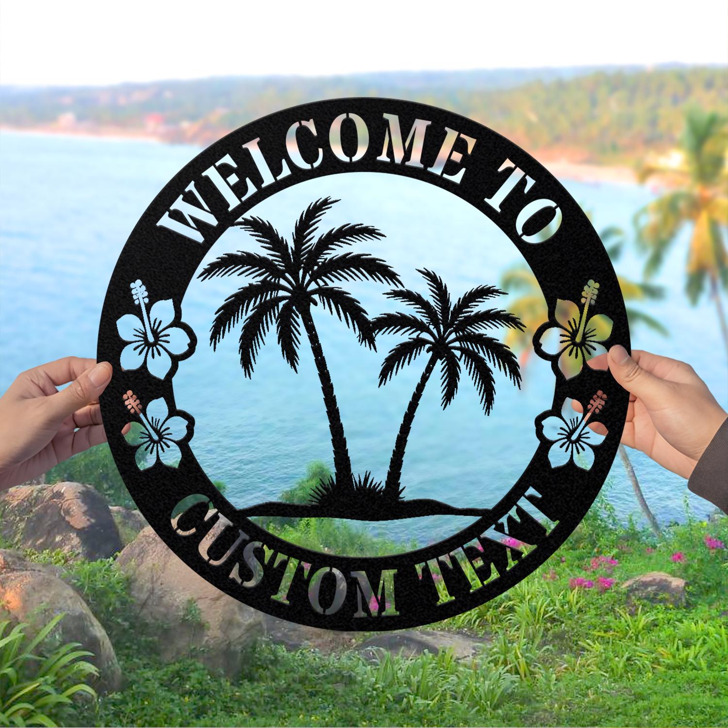 Custom Tropical Welcome Sign, Palm Tree Welcome Sign, Beach House Patio ...