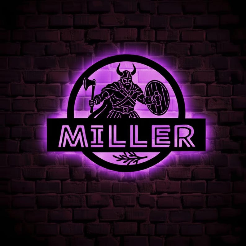 Viking Warrior Name Sign, Personalized Viking Wall Light, Norse Warrior ...