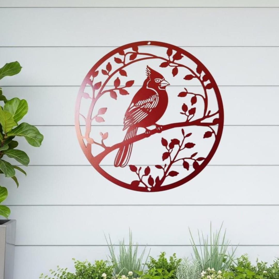 Cardinal Metal Wall Art, Custom Cardinal Sign, Red Bird Garden Decor ...