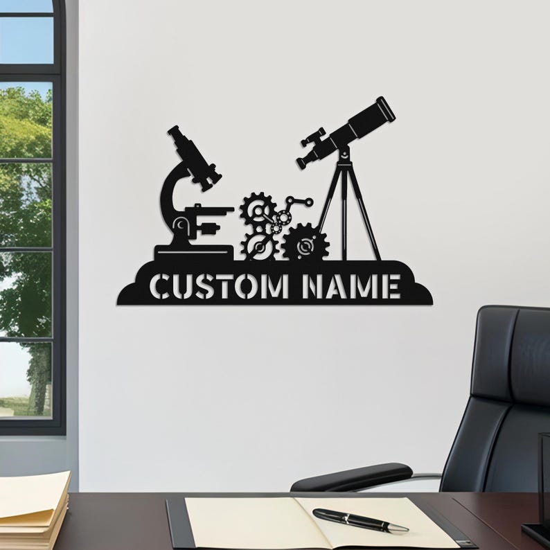 Custom Name Science Wall Art LED Light, Microscope Telescope Decor for ...
