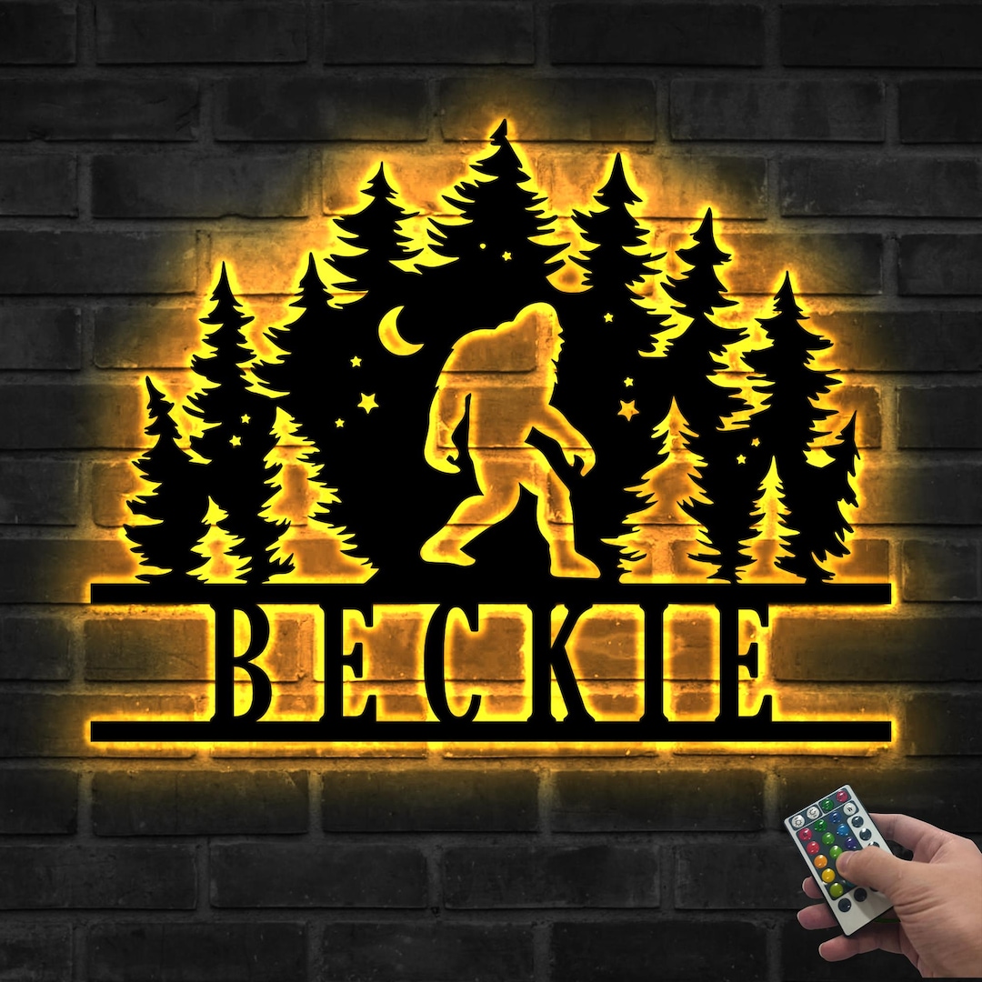 Bigfoot Custom Name Metal Sign LED Light, Sasquatch Mountain Sign, Man ...