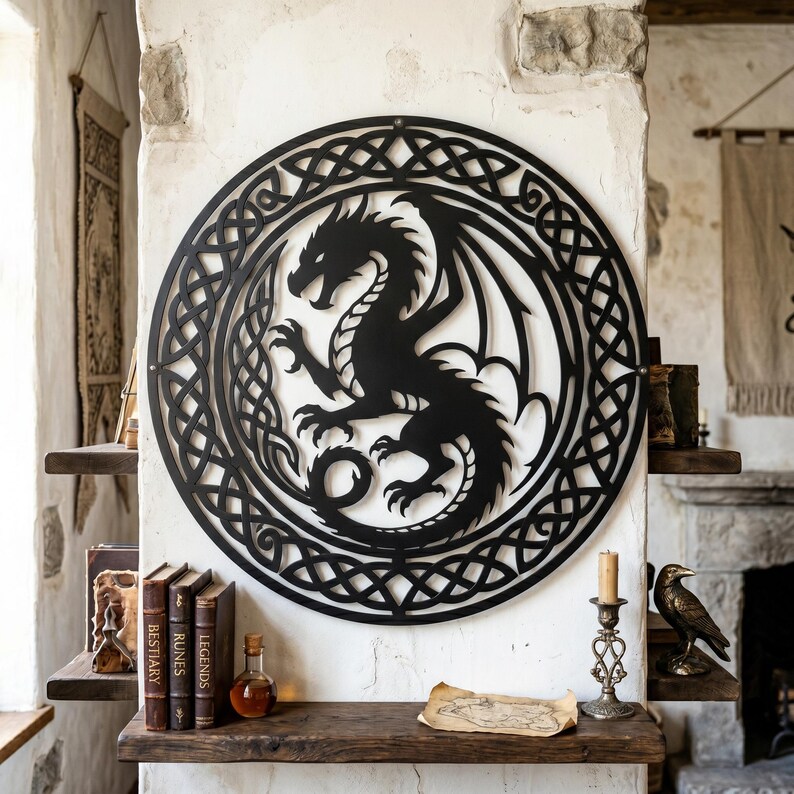 Celtic Dragon Metal Wall Art With LED Light, Medieval Wall Hanging ...