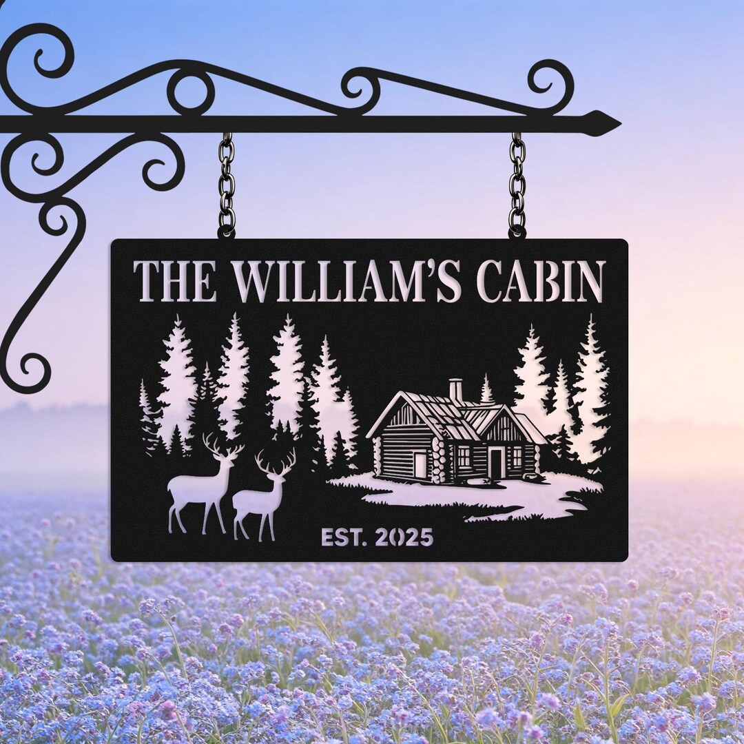 Personalized Metal Cabin Name Sign LED Light, Evergreen Sign, Welcome ...