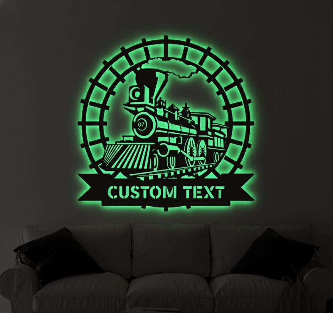 Custom Steam Engine Train Locomotive Metal Sign LED Light, Railroad ...