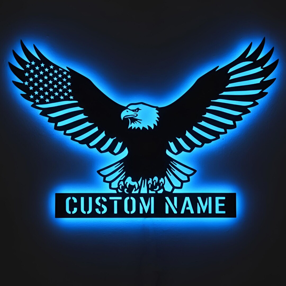 Custom Eagle US Flag Metal Sign With LED Light, Eagle US Flag Wall Art ...