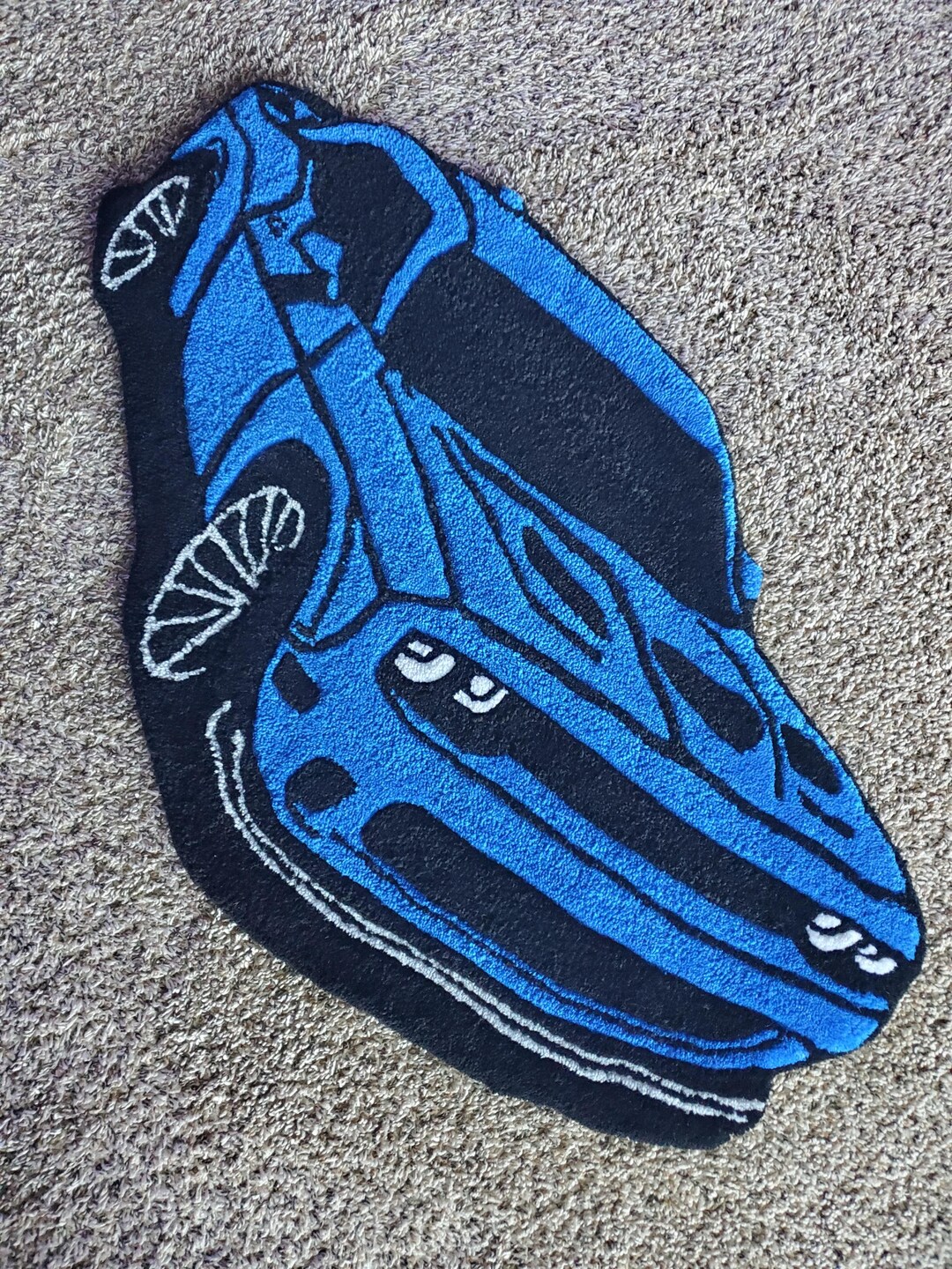 Blue Dodge Challenger Rug | Custom Muscle Car Floor Art | Handmade Auto ...