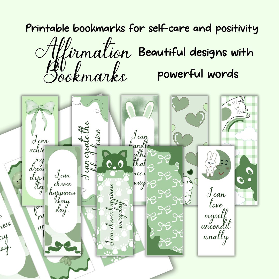 Bookmarks for Green Set, Printable Bookmark, Motivational, Daily ...