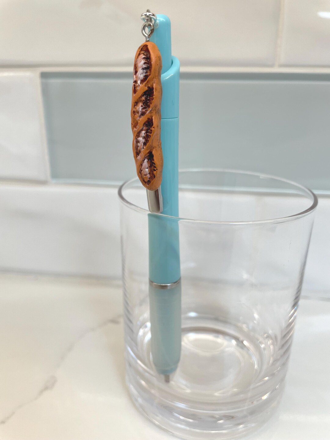 Pen, Baguette Bread Charm Ballpoint Black Ink, Aqua Pen Barrel, Book ...
