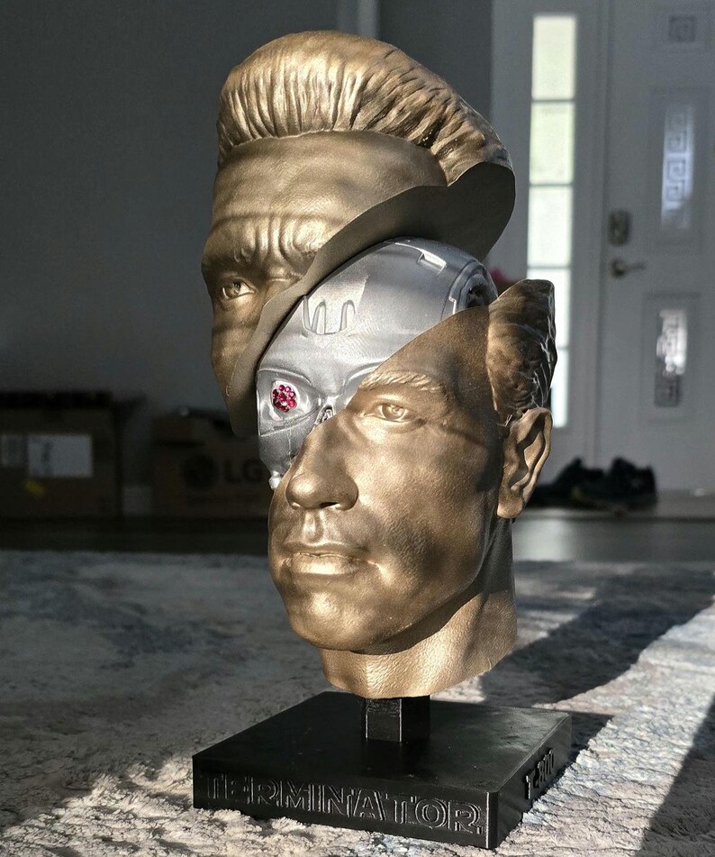 Terminator Split Face Bust - 3D Printed Cyberpunk Sculpture | T-800 ...