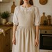 Cream Cotton Kitchen Apron: Ruffle Hem, Waist Tie - Etsy
