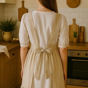 Cream Cotton Kitchen Apron: Ruffle Hem, Waist Tie - Etsy