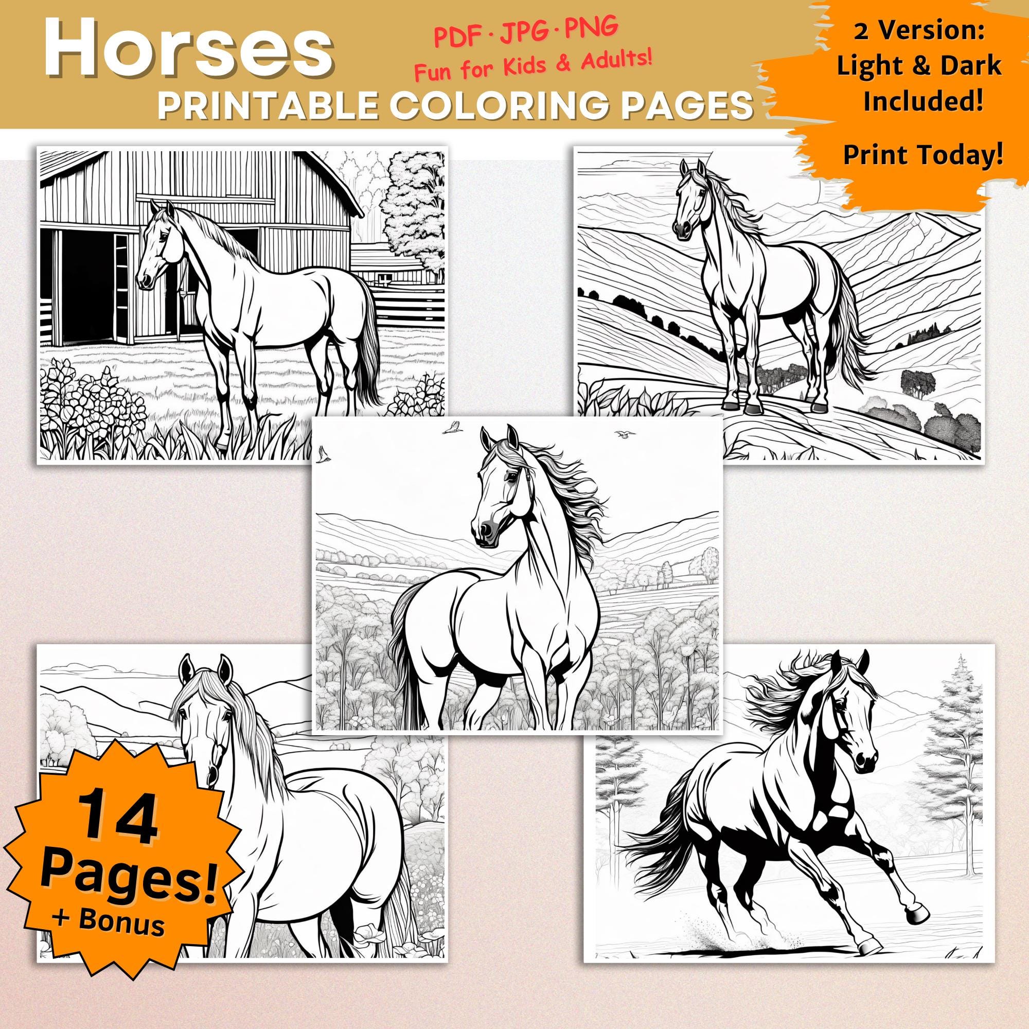 Printable Horse Coloring Book for Kids & Adults – 65 Pages of Realistic ...