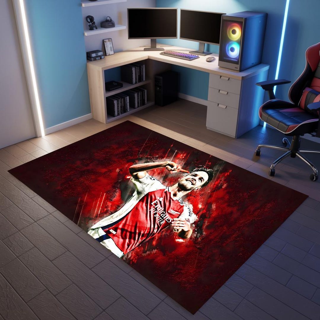 Declan Rice Arsenal Rug – Red Football Star Carpet, Emirates Inspired ...