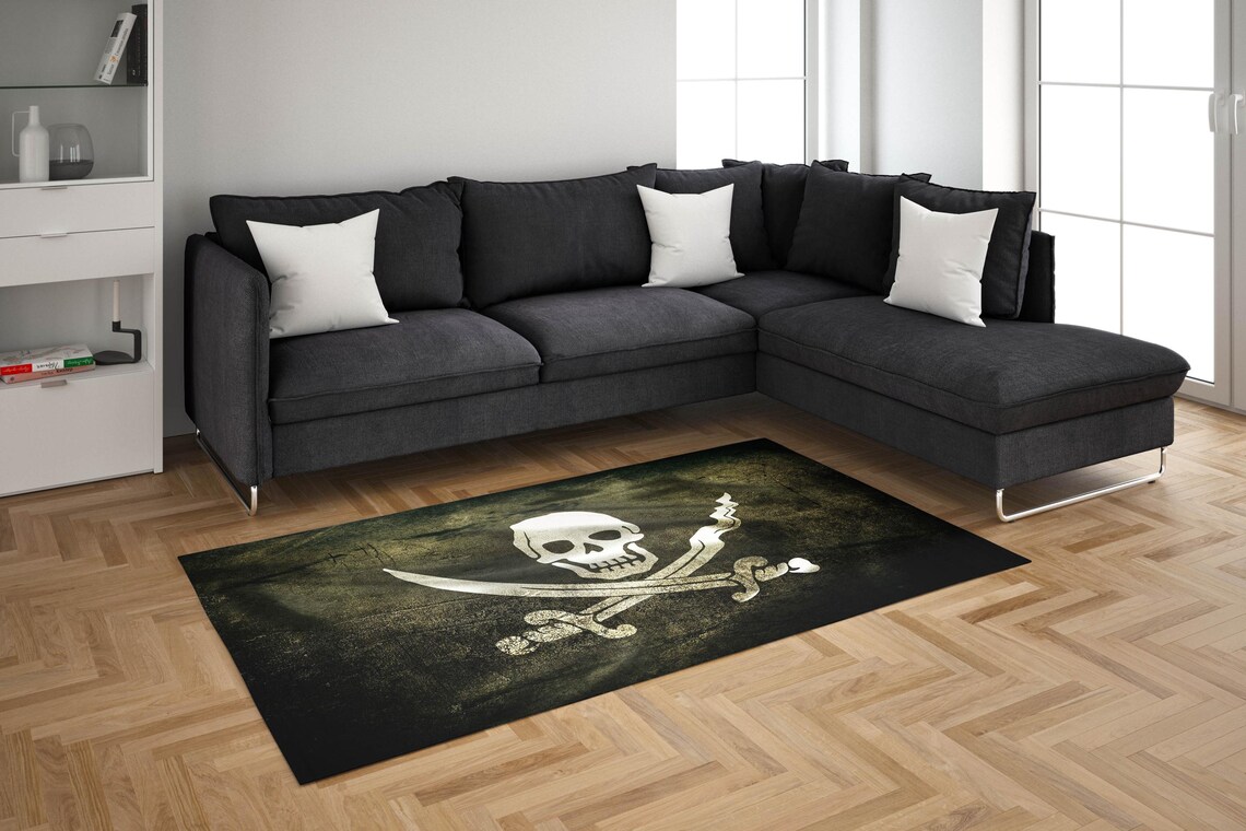 Pirate Skull Crossbones Rug – Jolly Roger Flag Carpet, Nautical Pirate ...