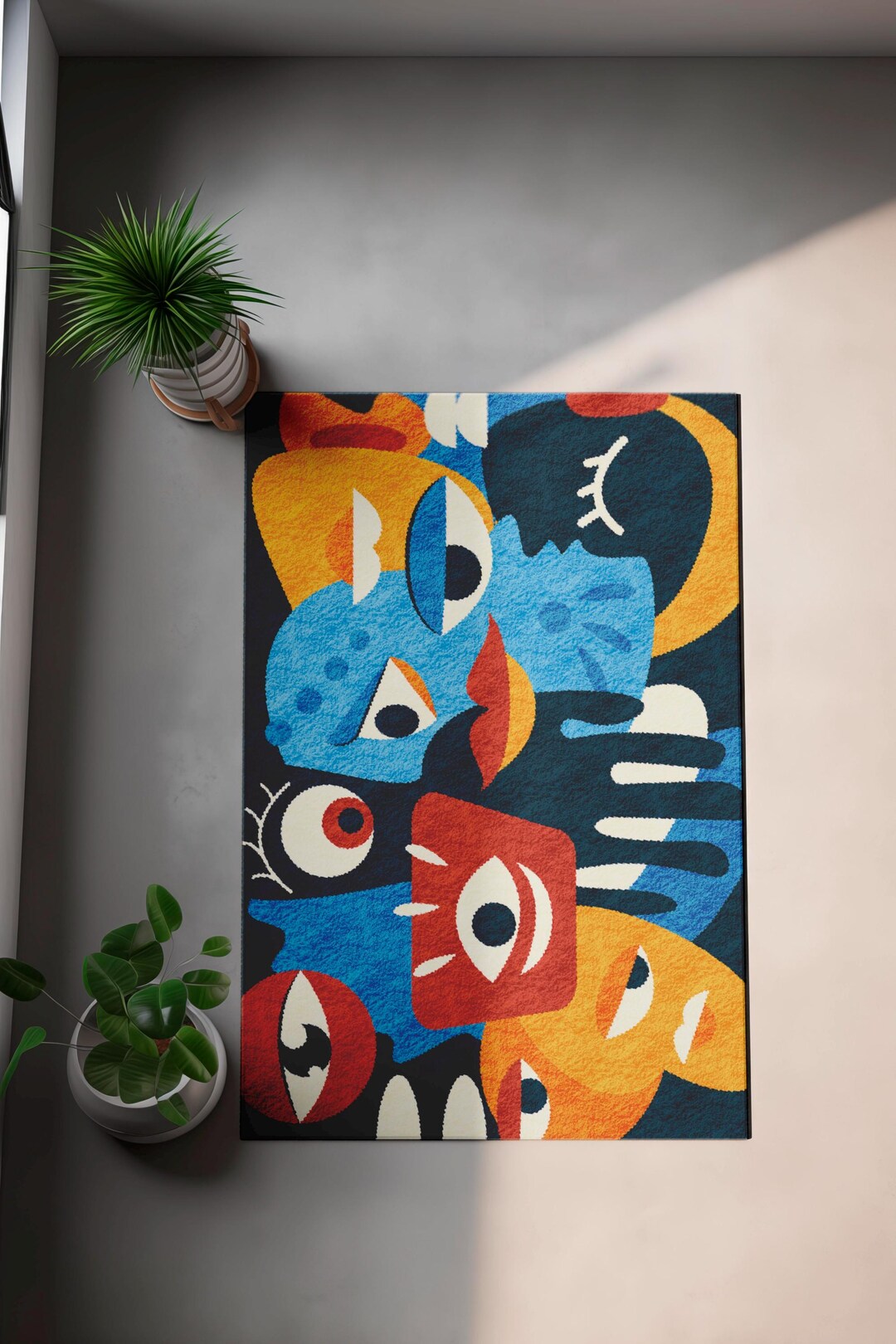 Abstract Faces Rug – Colorful Modern Art Carpet, Bold Geometric ...