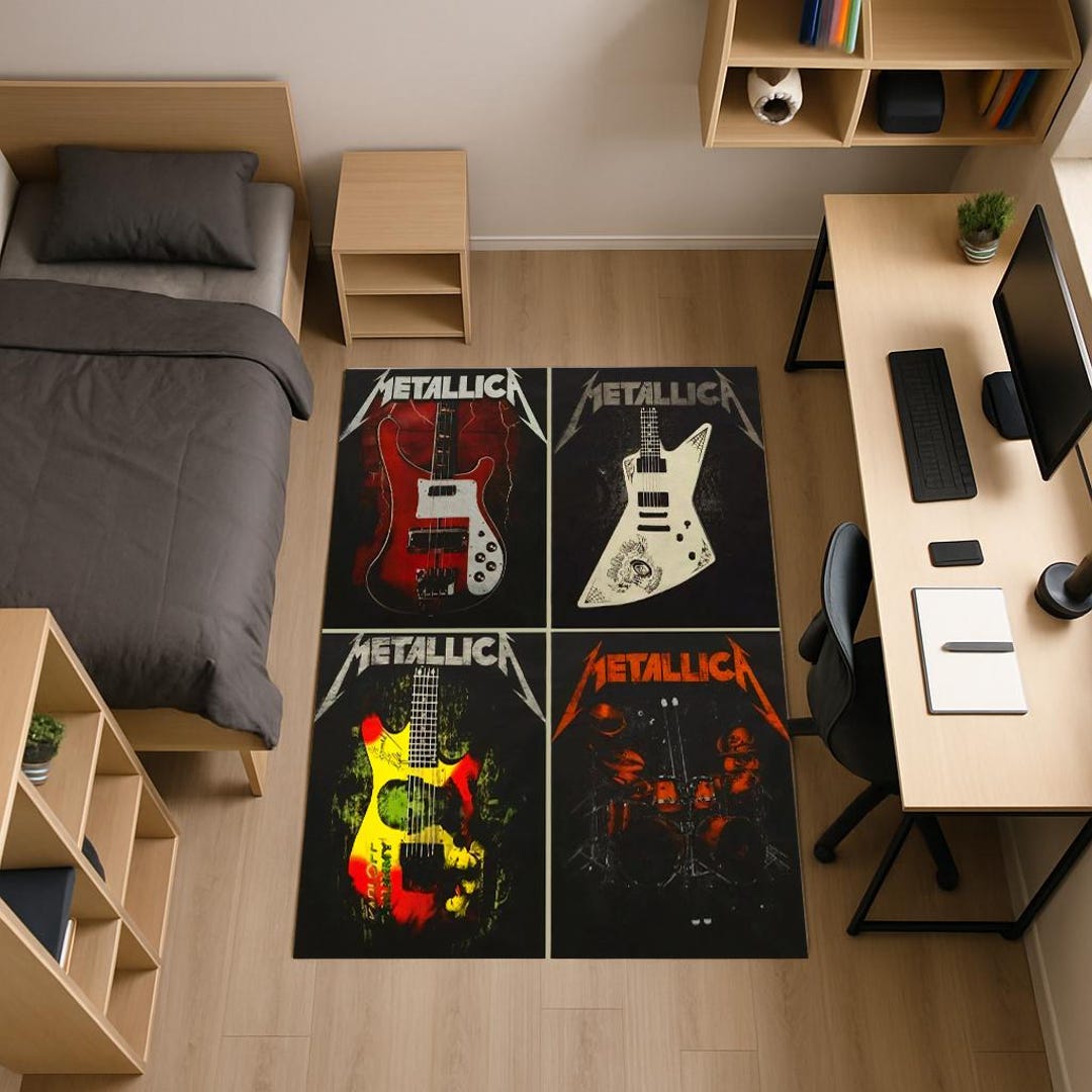 Rock Band Guitar Drum Rug – Heavy Metal Music Inspired Carpet, Punk ...