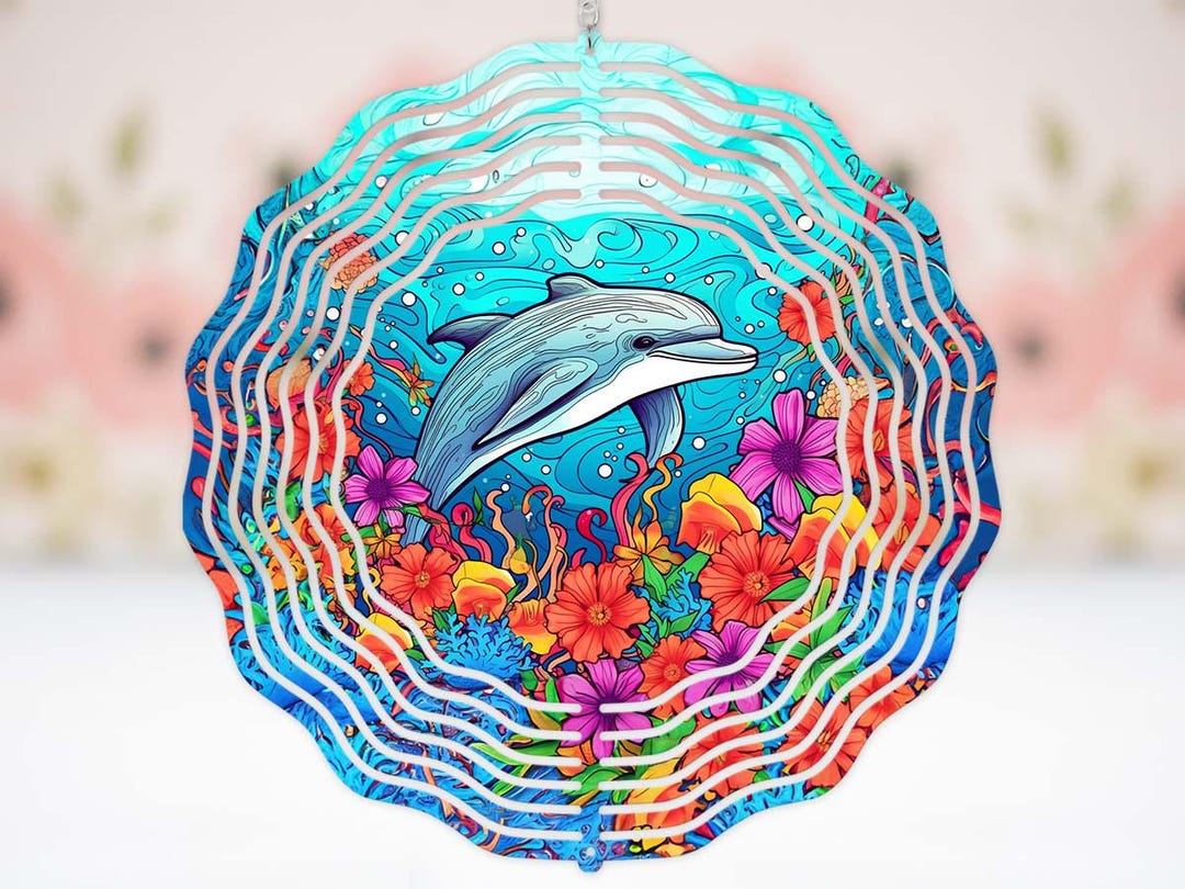 Dolphin Wind Spinner: Floral Ocean Art, Under the Sea Decor (10 Inch ...