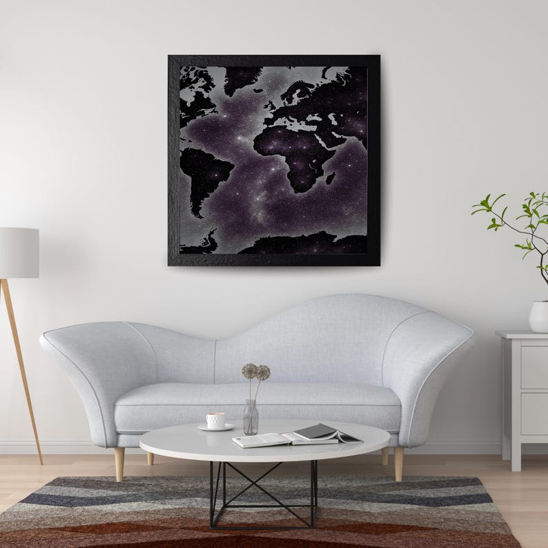 5 Panel World Map Printable Wall Art | Galaxy Star Map Digital Download ...