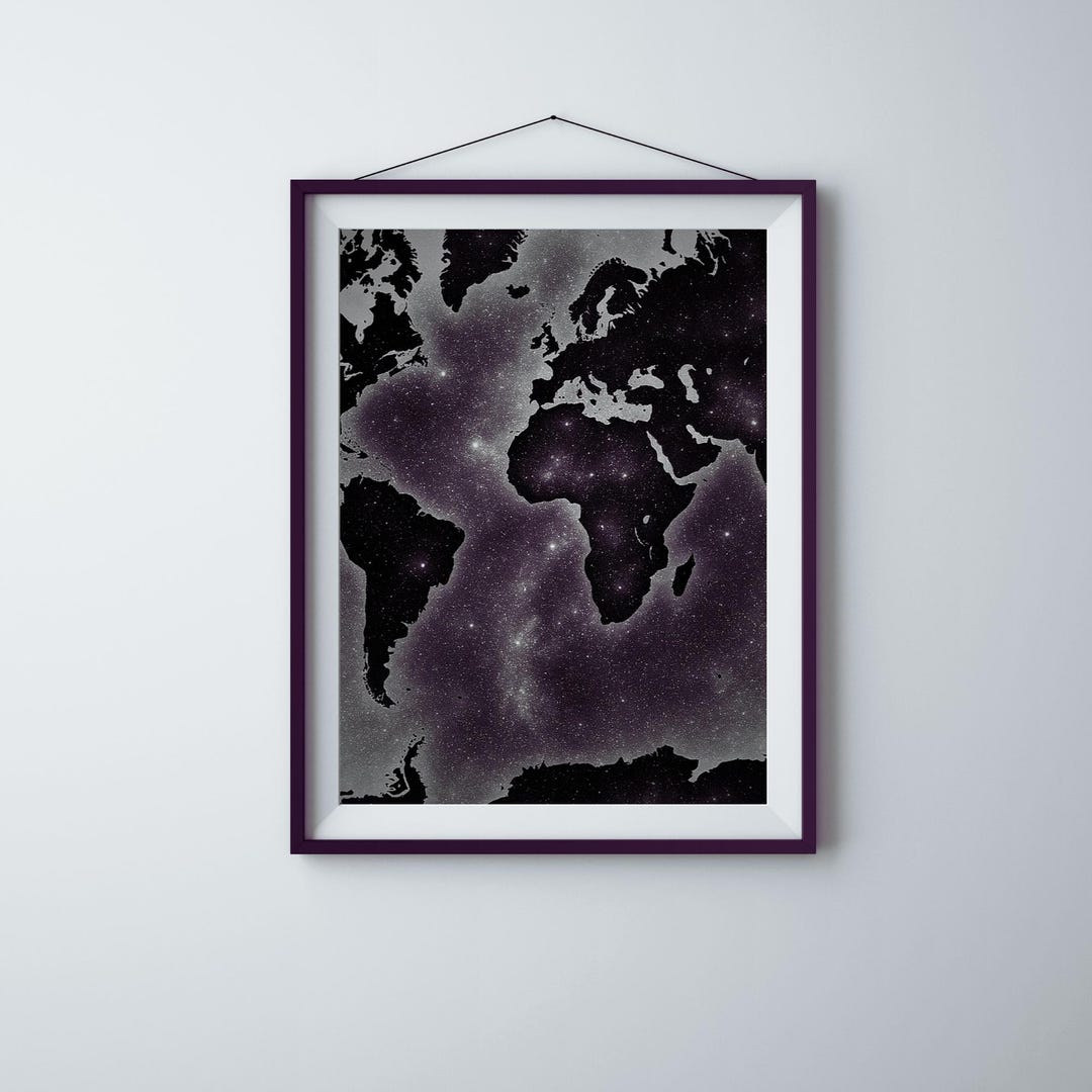 5 Panel World Map Printable Wall Art | Galaxy Star Map Digital Download ...