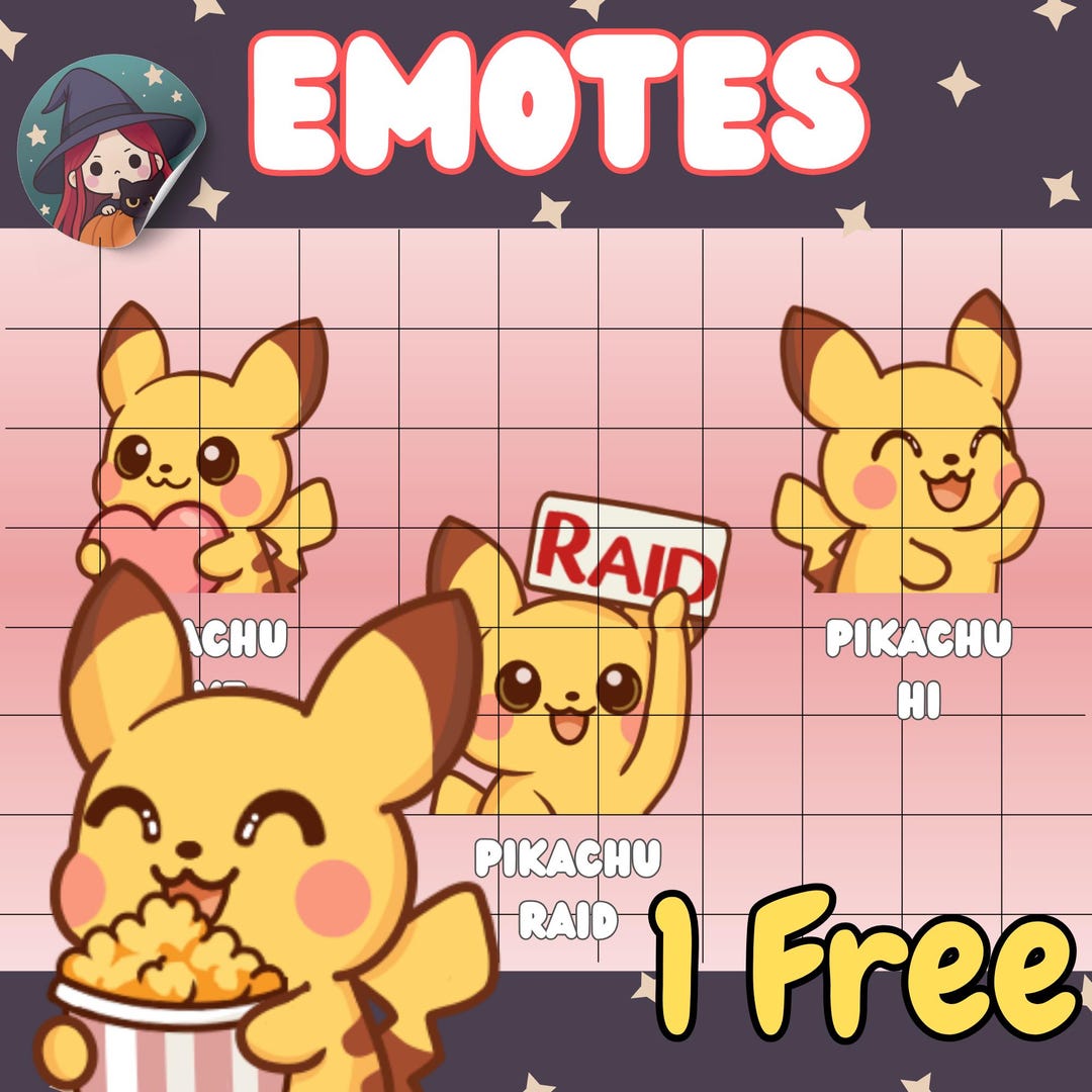 Pikachu Twitch Emotes Bundle: Love, Welcome, Raid, Popcorn (digital ...