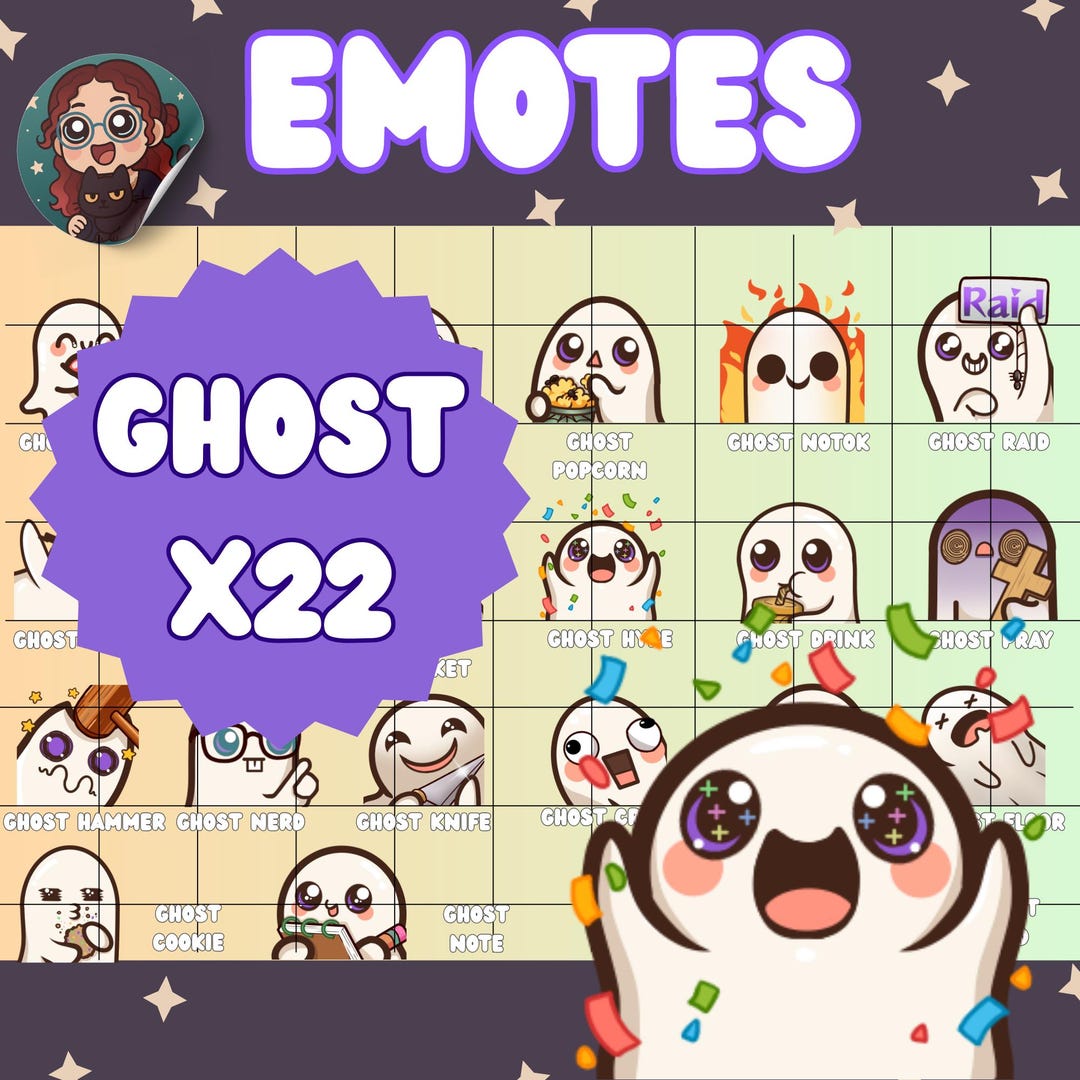 Cute GHOST Twitch Emote Bundle 22x - Ghost Love, Ghost Popcorn, Ghost ...