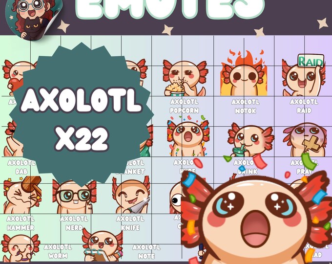 Cute Axolotl Emotes 8 Pack | Chibi Axolotl Emotes for Streamer | Kawaii ...