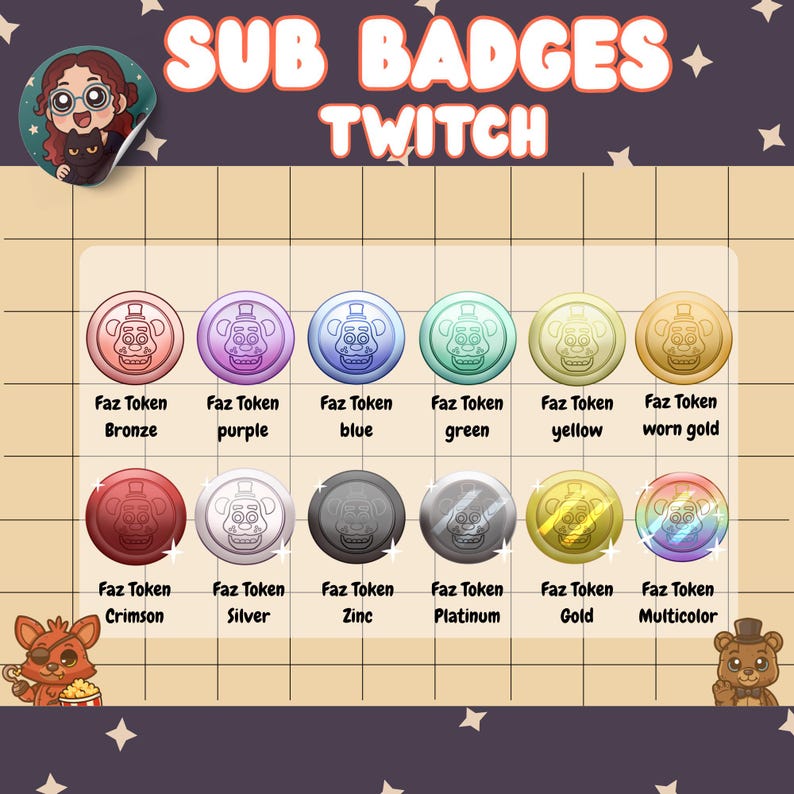 Fazbear Token Twitch Sub Badges | FNAF Coin Bundle (digital Download ...