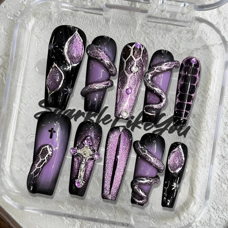 Nails Coffin Rhinestones - Etsy