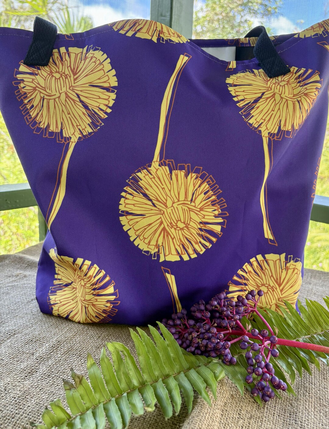 Purple Dandelion Tote Bag – Large Floral Print Carryall - Etsy