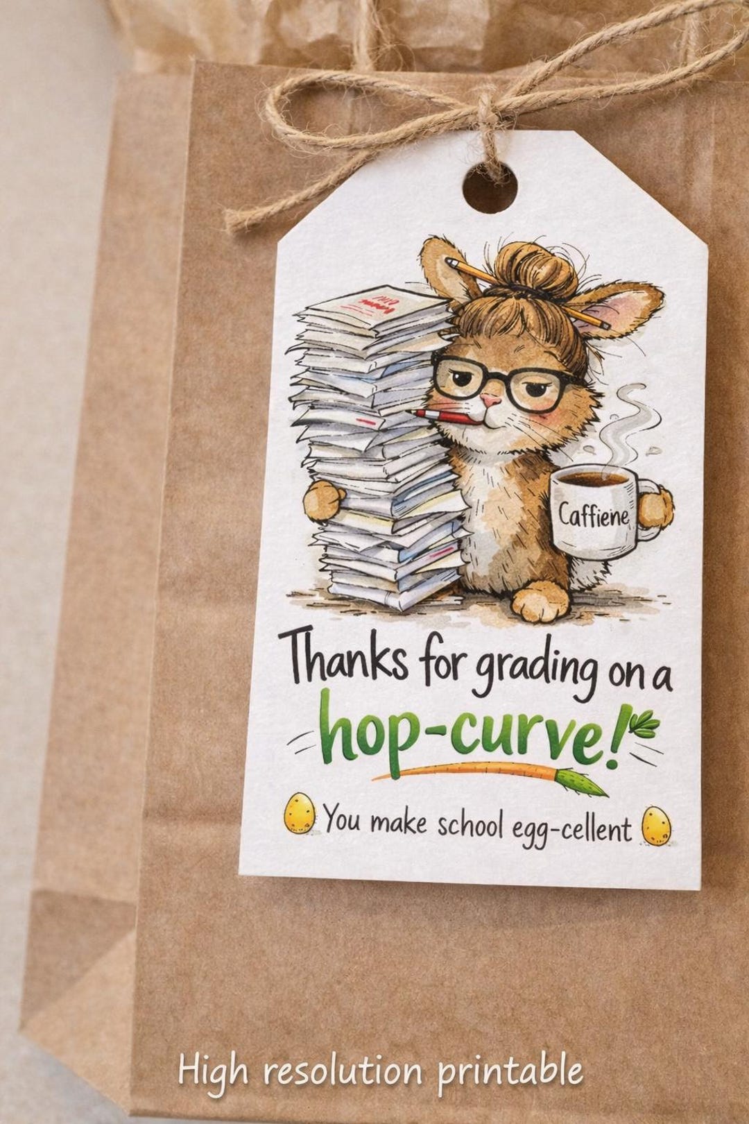 Funny Teacher Appreciation Gift Tag, Bunny Grading Hop Curve (digital ...