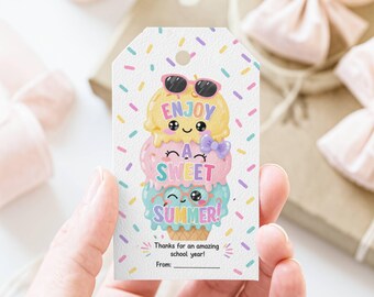 Ice Cream Summer Gift Tags Printable, End of School Year Tags, Sweet ...