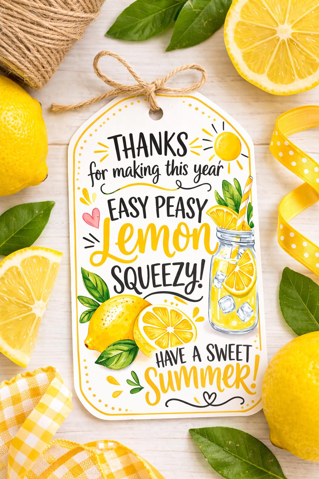Lemon Teacher Gift Tag, Easy Peasy Squeezy Appreciation (JPG Download ...