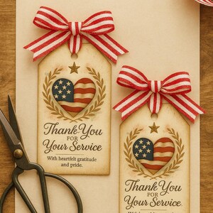 Veterans Day Gift Tags: Patriotic American Flag Thank You (instant ...