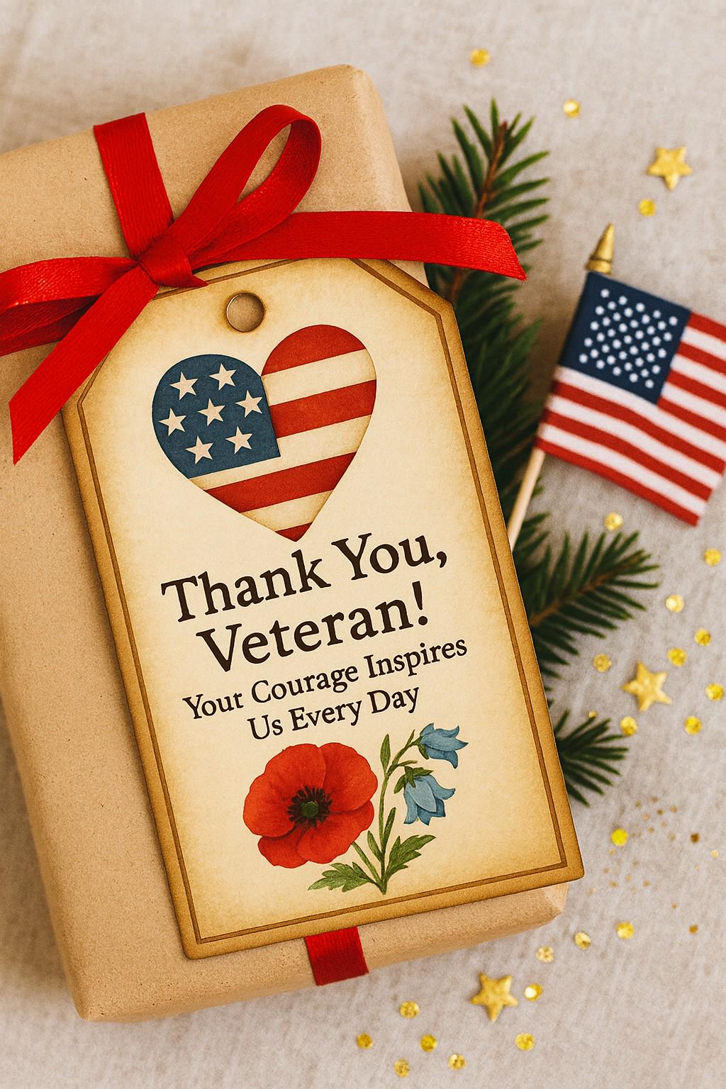 Veterans Day Gift Tags, Patriotic Heart Flag Poppy Design (instant ...