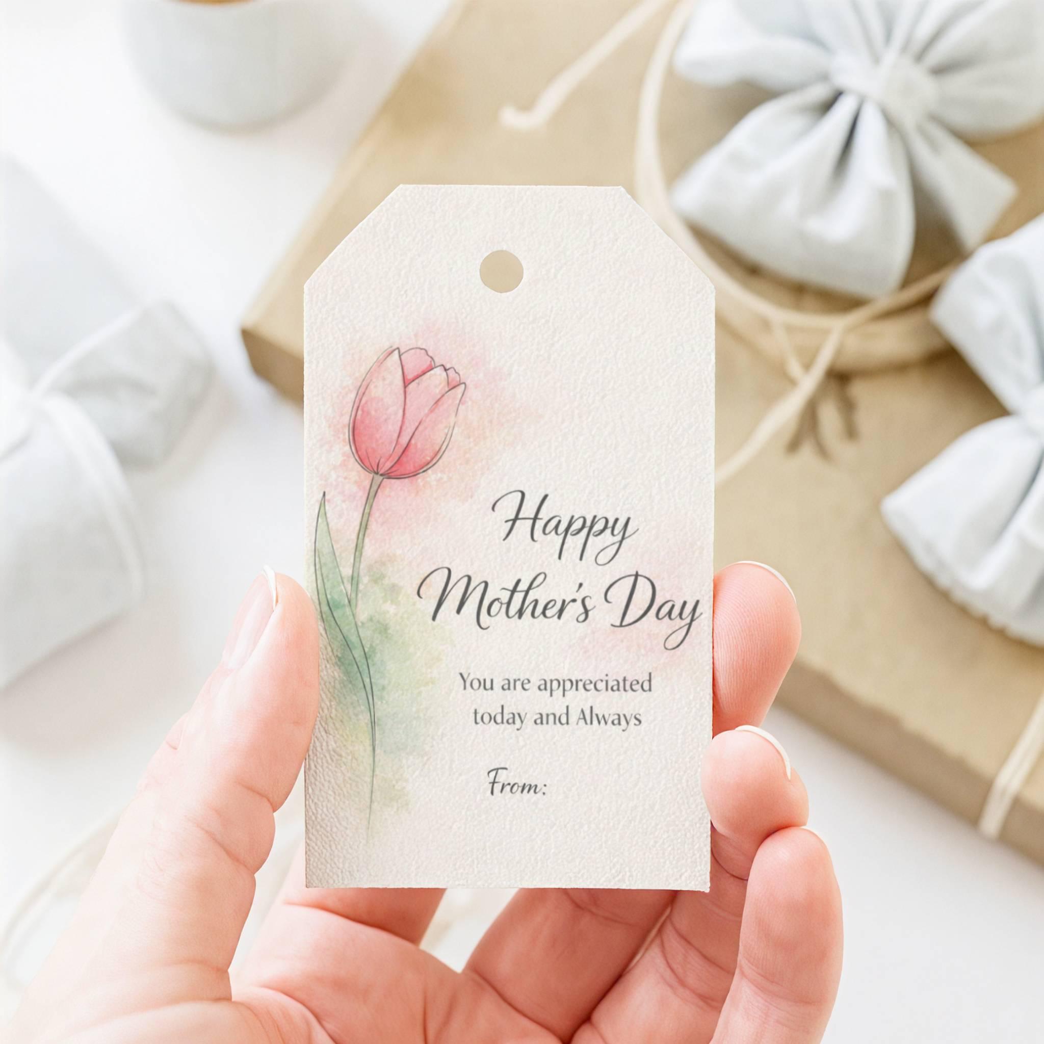 Mother’s Day Gift Tags Printable, Tulip Floral Tag, Minimalist Pink ...