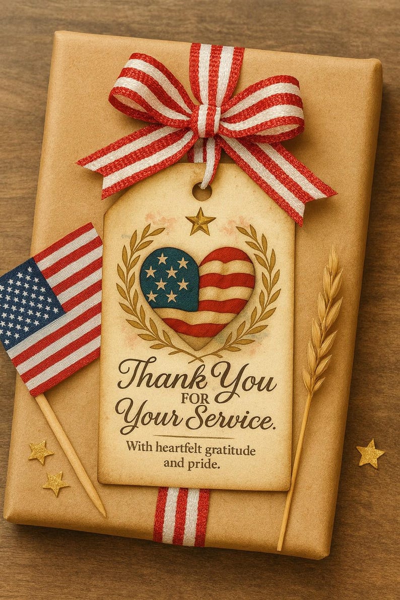 Veterans Day Gift Tags: Patriotic American Flag Thank You (instant ...