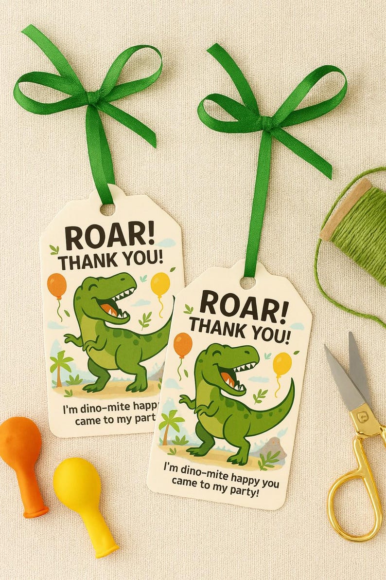 Dinosaur Birthday Thank You Tags: Dino-mite Party Favors (digital ...
