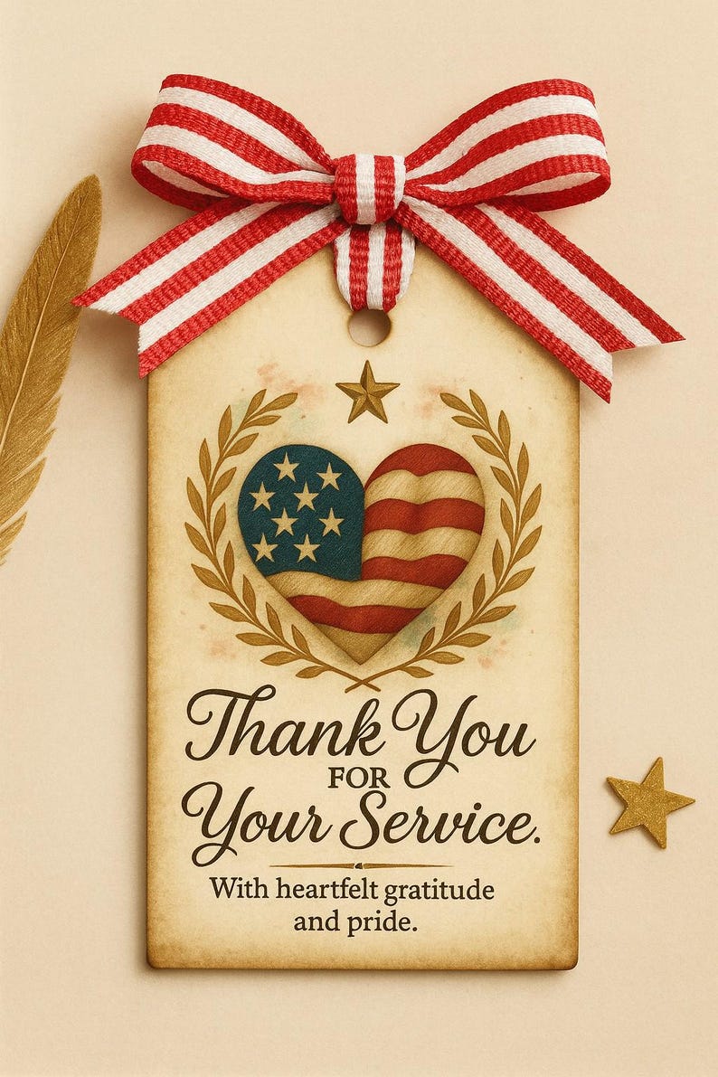 Veterans Day Gift Tags: Patriotic American Flag Thank You (instant ...