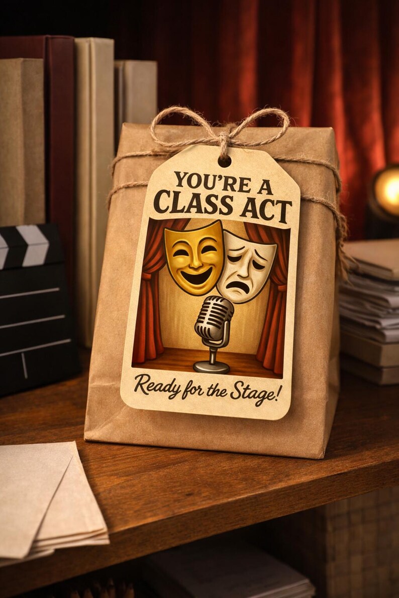 Theater Gift Tag, Drama Masks, Cast & Crew Appreciation (JPG Digital ...