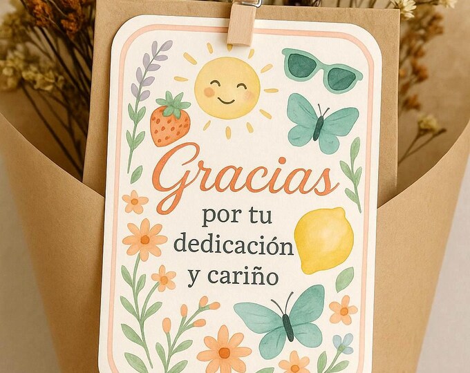 Printable Spanish Thank You Tag • Gracias Por Tu Dedicación Y Cariño • Teacher Appreciation Tag ...