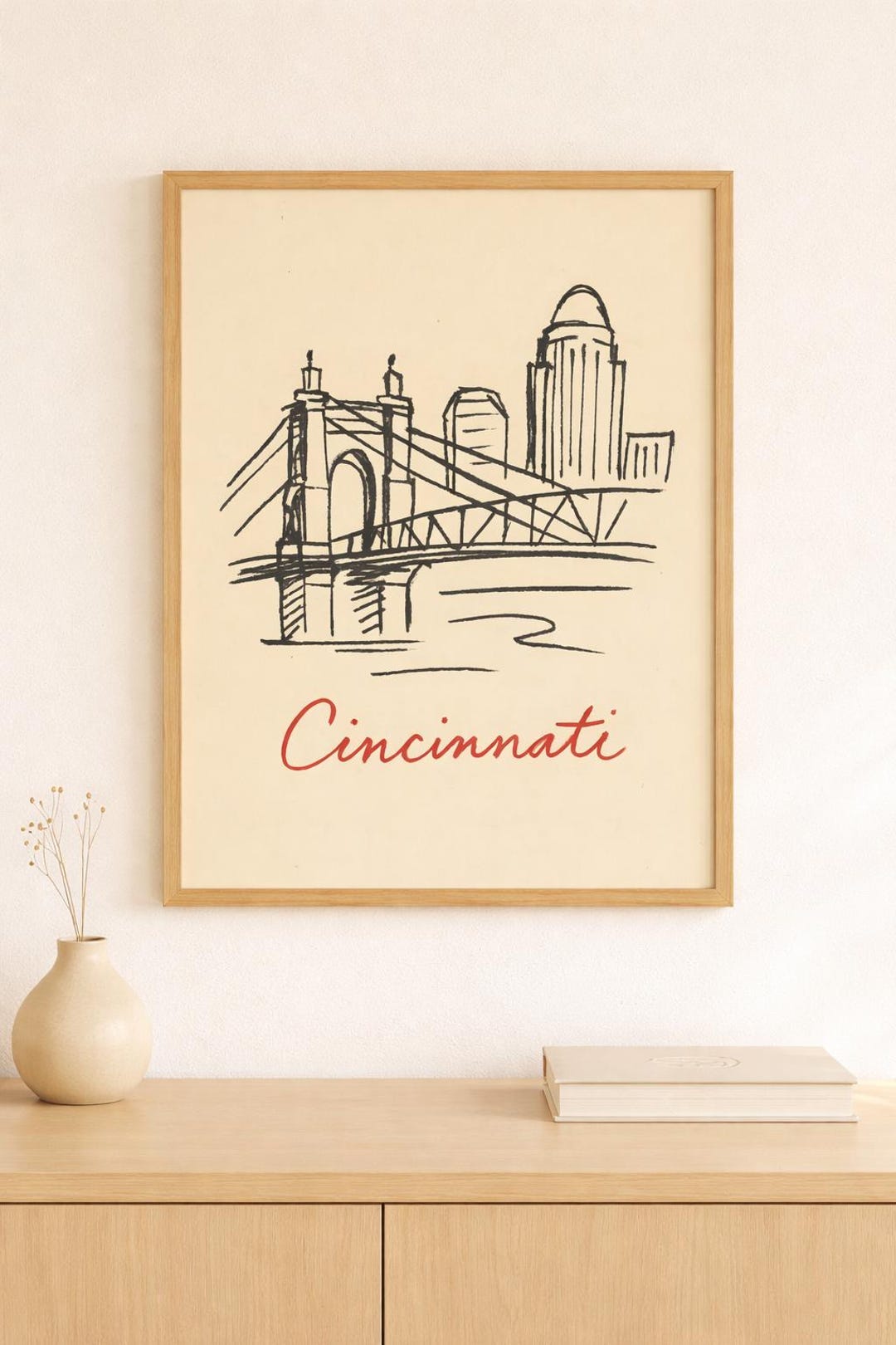Cincinnati Poster, Cincinnati Skyline Art, City Line Drawing, Hand ...