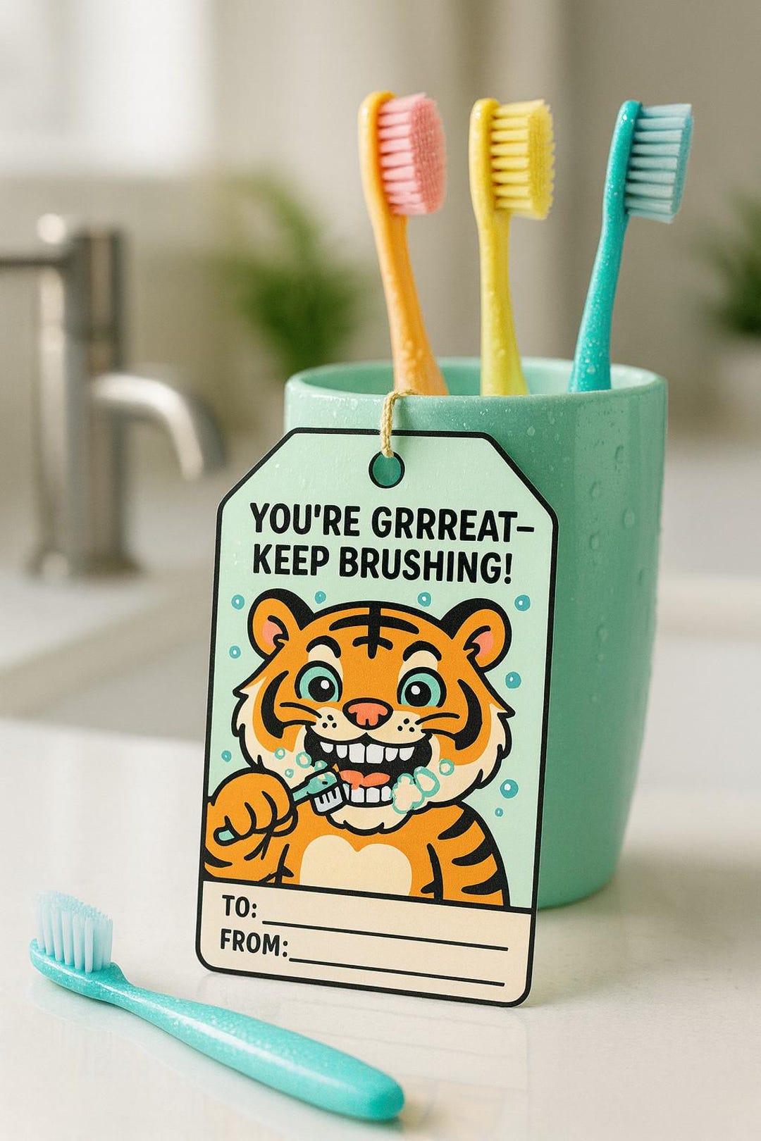 Tiger Brushing Teeth Gift Tag Printable | Dental Hygiene Reward ...