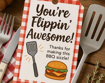 Summer Cookout Thank You Gift Tag, EDITABLE Red Gingham Backyard Party ...
