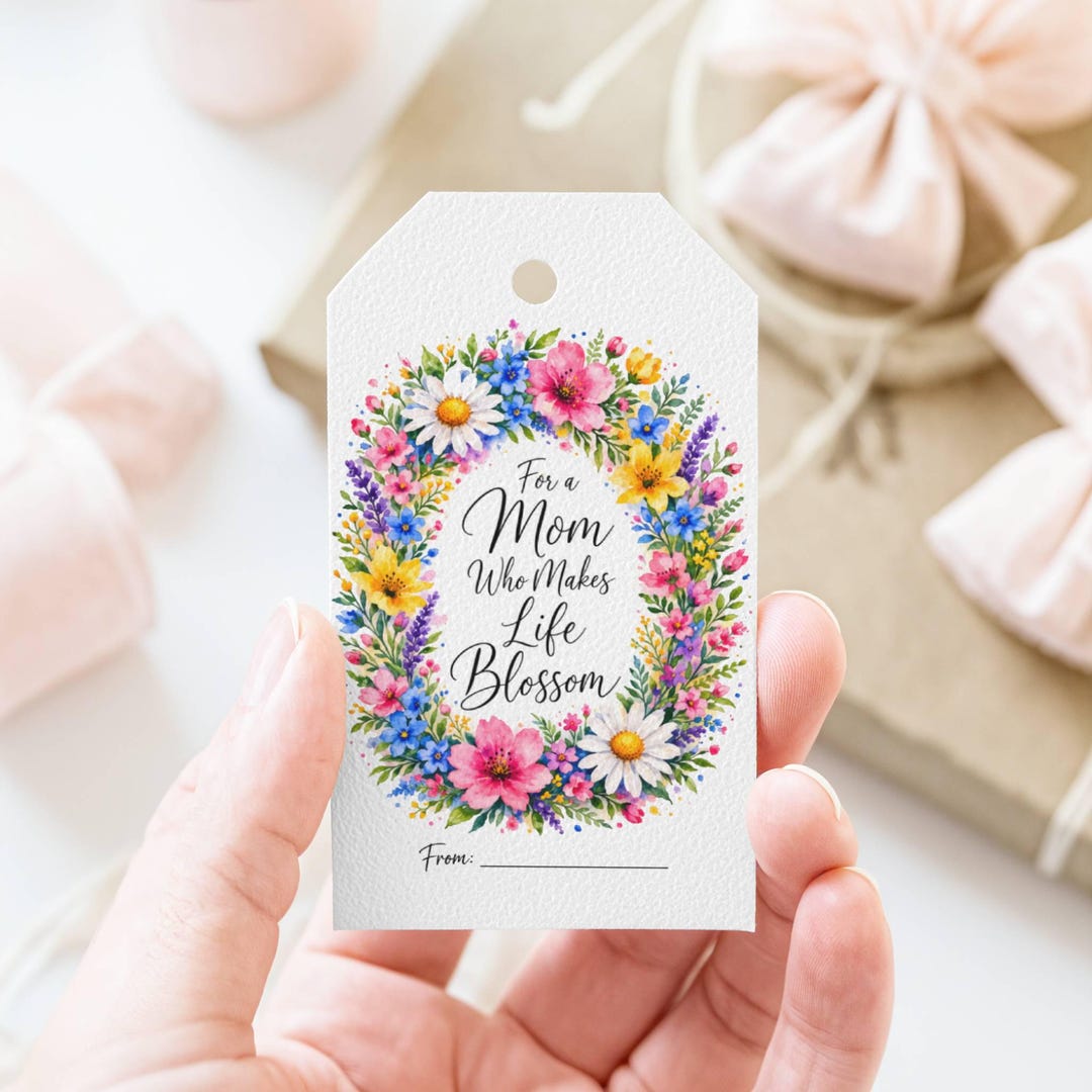 Mother’s Day Gift Tags Printable Floral Wreath Mom Tag Instant Download ...