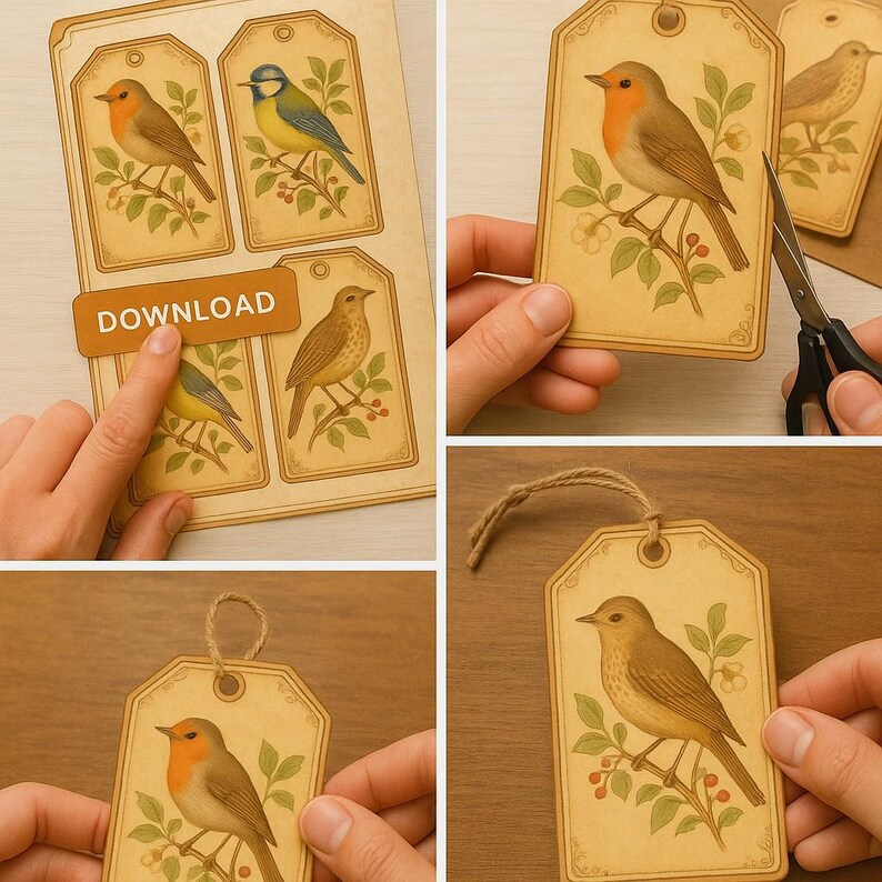6 Vintage Bird Gift Tags Printable – Botanical Bird Tags, Retro Nature ...