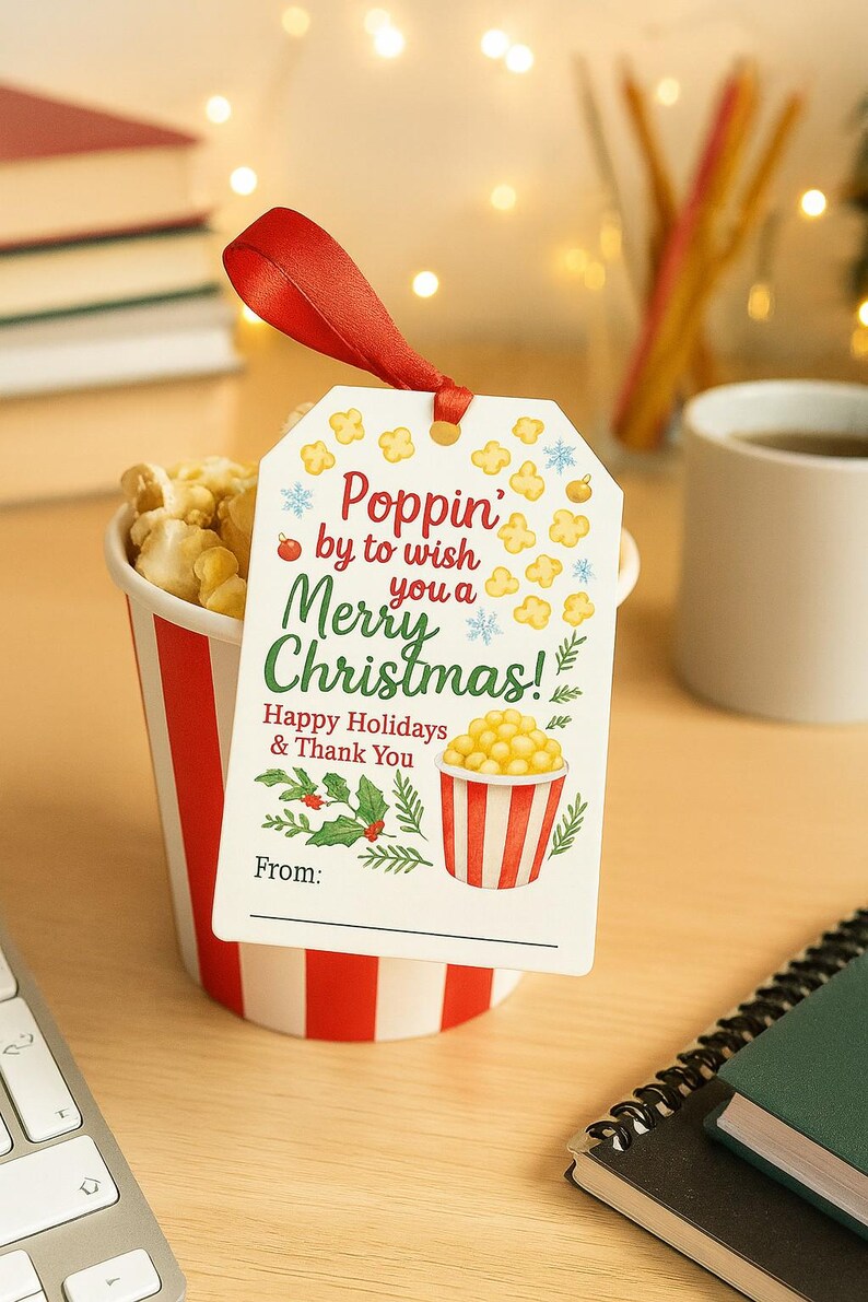 Christmas Popcorn Gift Tags: Printable Holiday Favor Labels (JPG ...