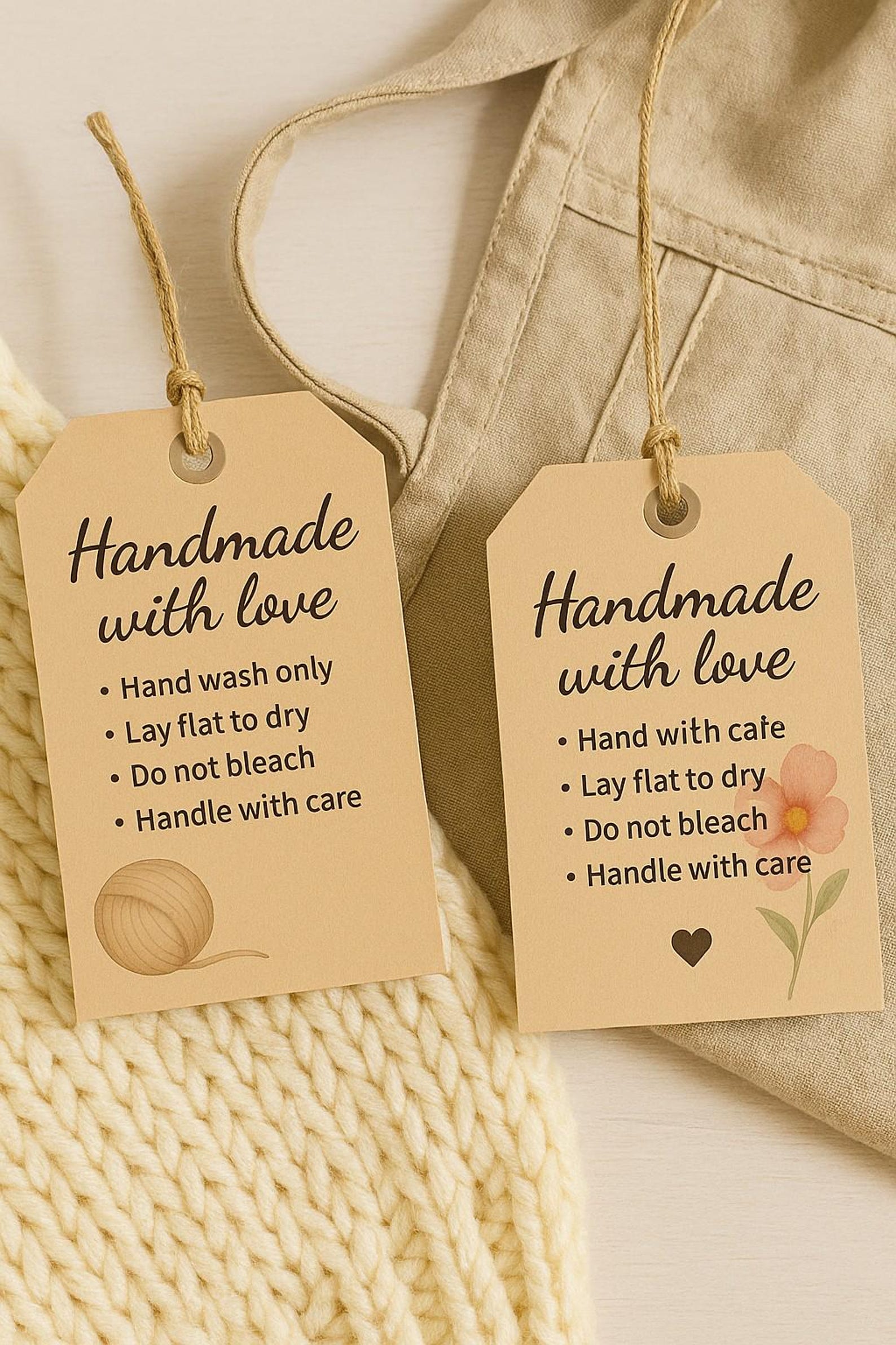Printable Handmade With Love Tags: Crochet Knitting Care Instructions ...
