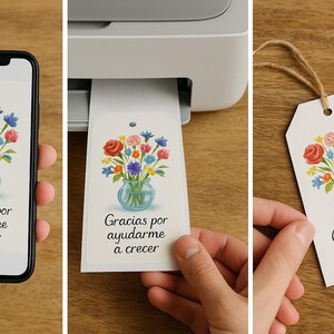 Gracias Por Ayudarme a Crecer Gift Tags – Printable Teacher Thank You Tags – Spanish Floral ...