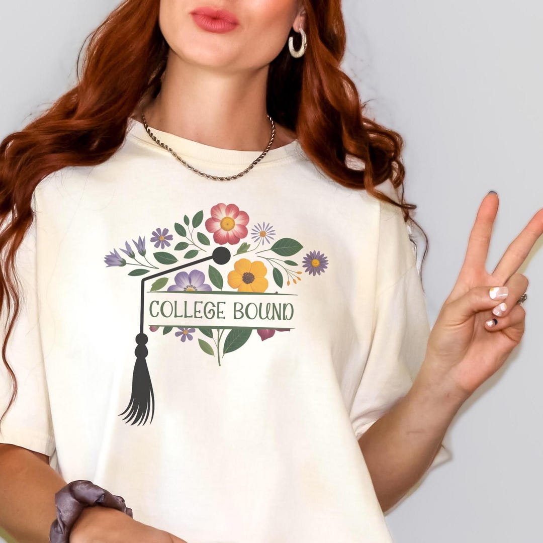 Comfort Color College Bound T-shirt, Cute Floral Cap Tee for High ...